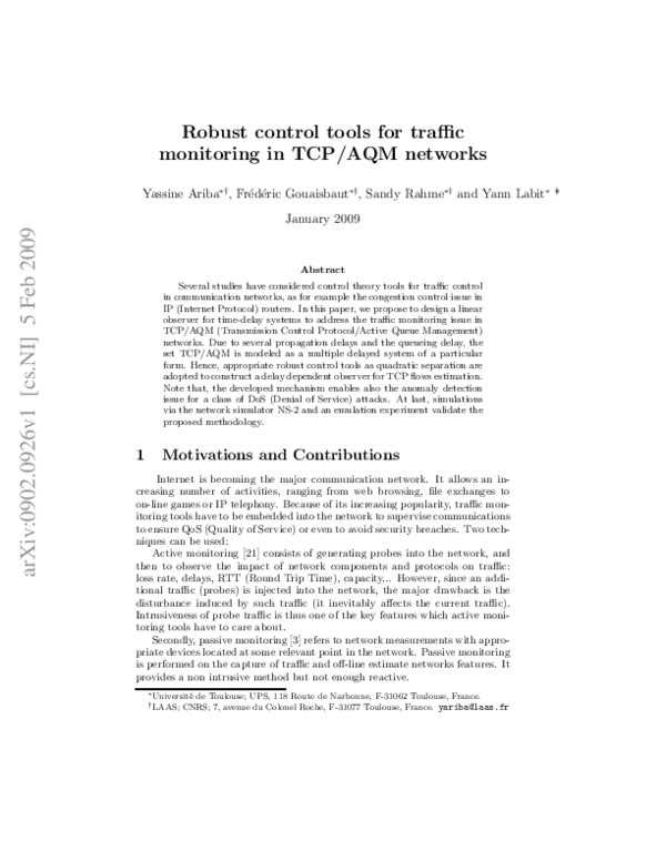 (PDF) Robust control tools for traffic monitoring in TCP networks