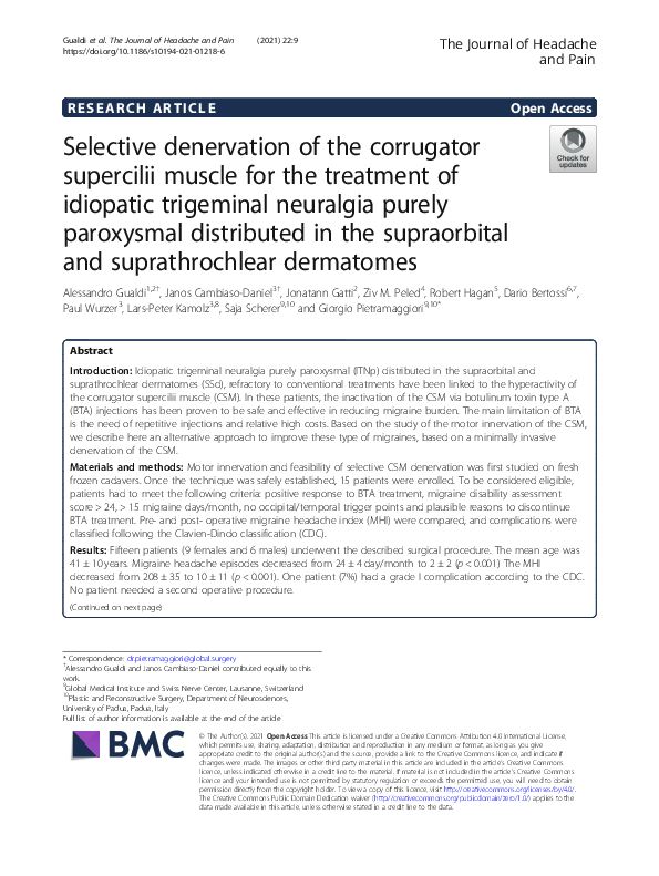 (PDF) Selective denervation of the corrugator supercilii muscle for the ...