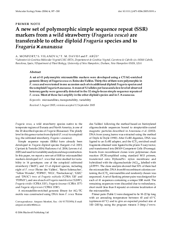 Pdf A New Set Of Polymorphic Simple Sequence Repeat Ssr Markers