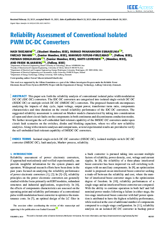 (PDF) Reliability Assessment of Conventional Isolated PWM DC-DC Converters