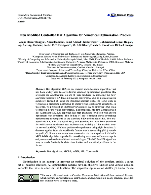 Pdf New Modified Controlled Bat Algorithm For Numerical Optimization Problem