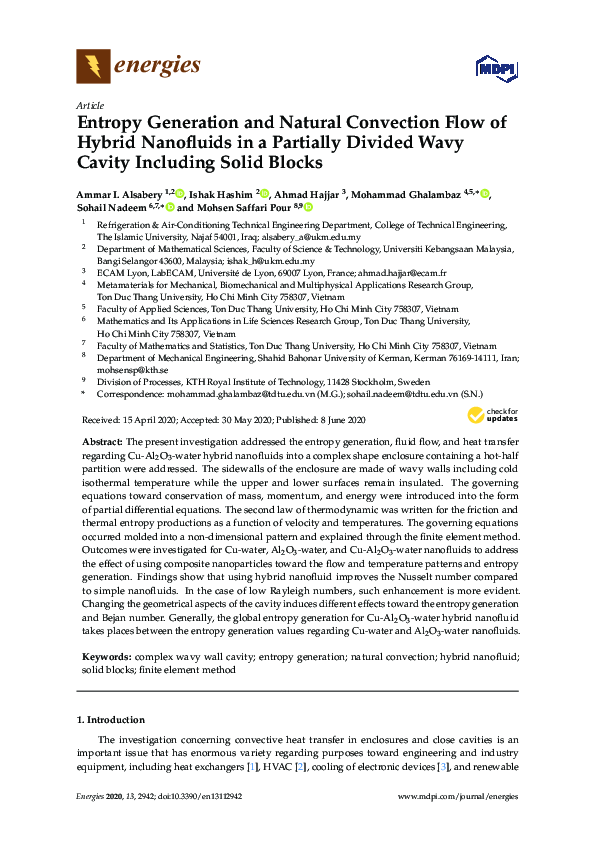 Pdf Entropy Generation And Natural Convection Flow Of Hybrid Nanofluids In A Partially Divided