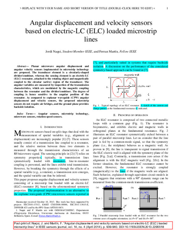 Pdf Angular Displacement And Velocity Sensors Based On Electric Lc