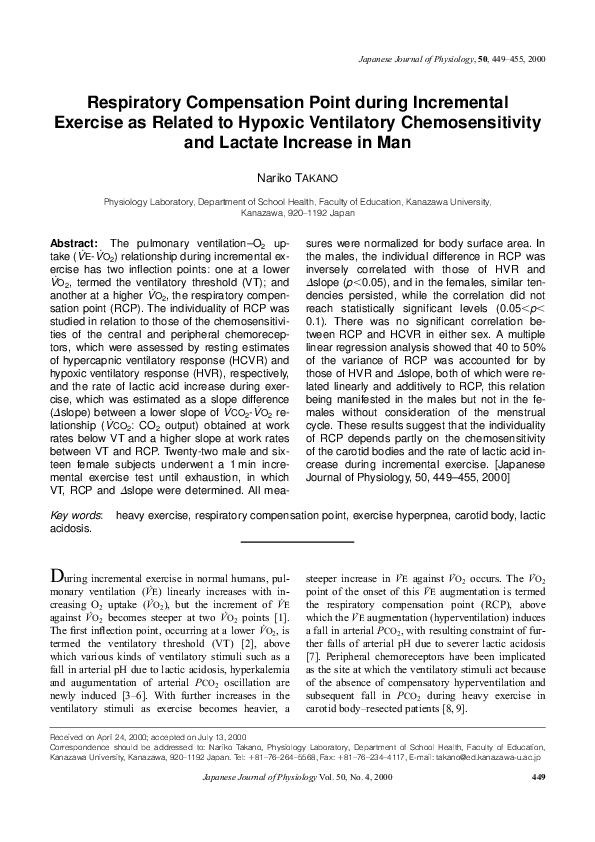 (PDF) Respiratory Compensation Point during Incremental Exercise as ...