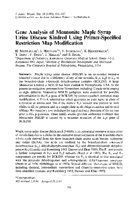 (PDF) Gene analysis of mennonite maple syrup urine disease kindred ...