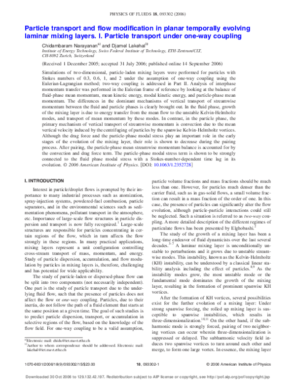 (PDF) Particle transport and flow modification in planar temporally evolving laminar mixing ...
