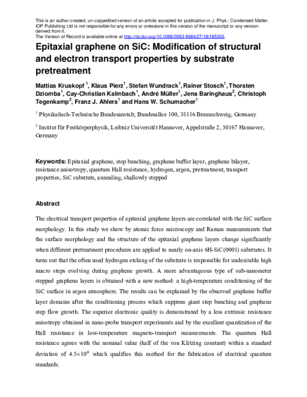(PDF) Epitaxial graphene on SiC: modification of structural and electron transport properties by ...