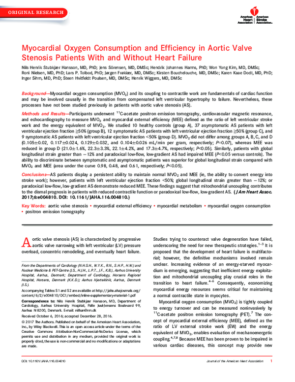 (PDF) Myocardial Oxygen Consumption and Efficiency in Aortic Valve ...