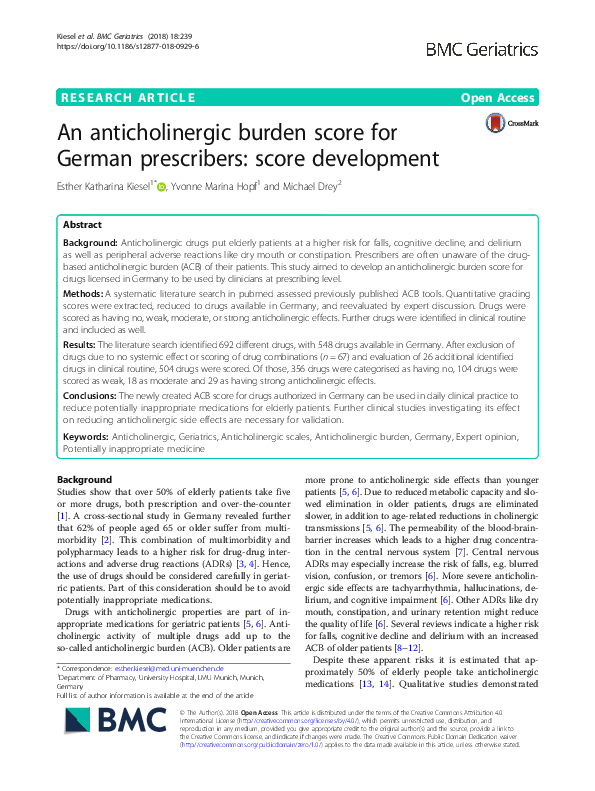 (PDF) An anticholinergic burden score for German prescribers: score ...