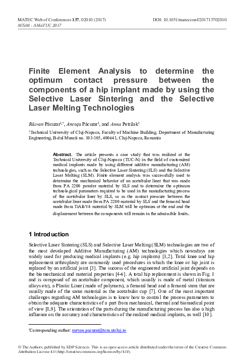 (PDF) Finite Element Analysis to determine the optimum contact pressure between the components ...