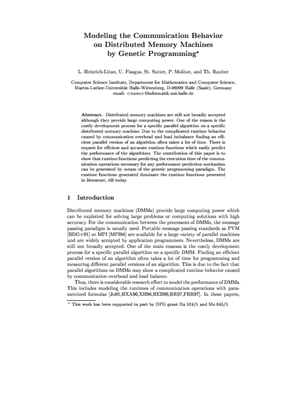(PDF) Modeling the communication behavior of distributed memory machines by genetic programming