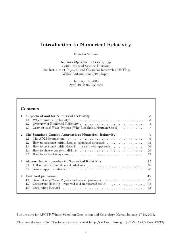 (PDF) Introduction to Numerical Relativity