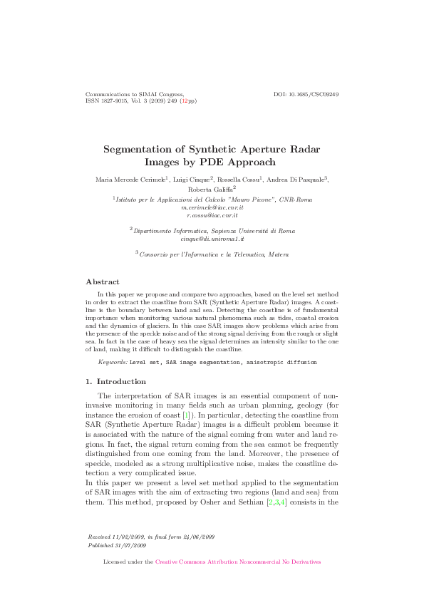 (PDF) Segmentation of Synthetic Aperture Radar Images by PDE Approach