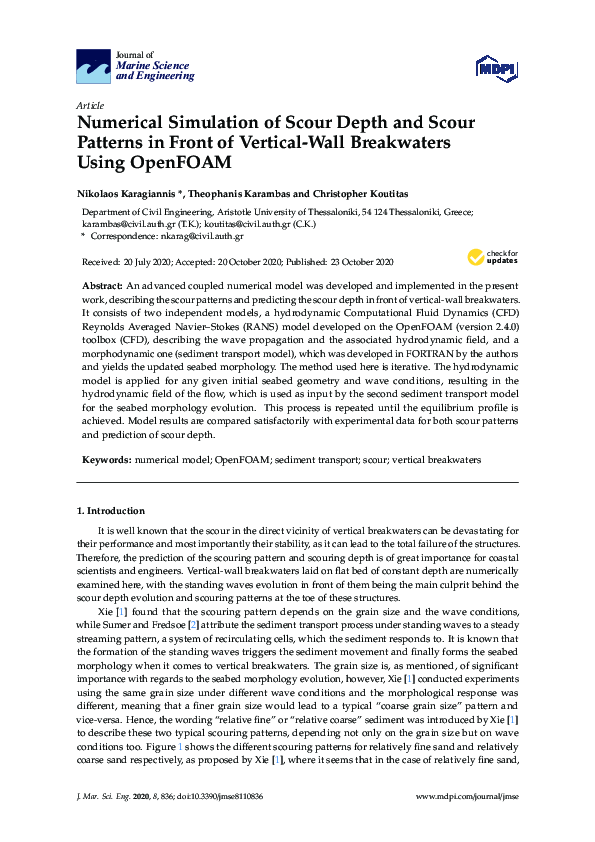 (PDF) Numerical Simulation of Scour Depth and Scour Patterns in Front of Vertical-Wall ...
