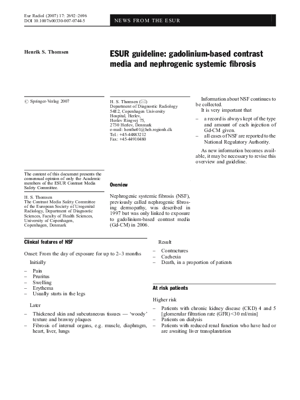 (PDF) ESUR guideline: gadolinium-based contrast media and nephrogenic ...