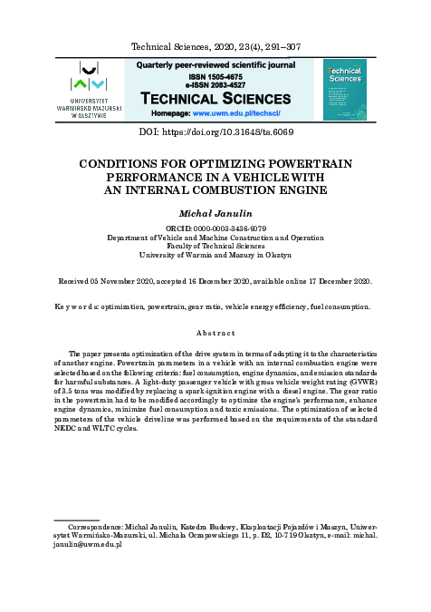 (PDF) Optimizing Powertrain for Combustion Engine Vehicles