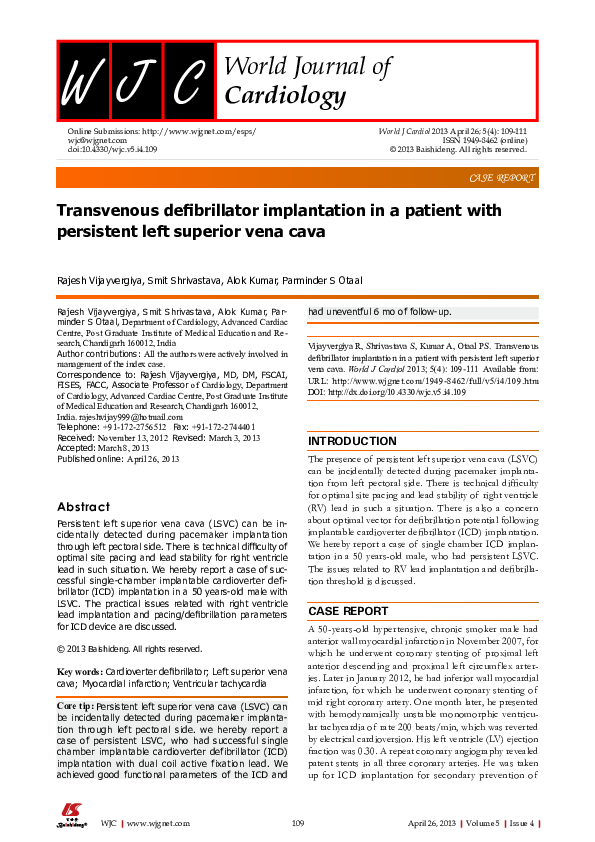 (PDF) Transvenous defibrillator implantation in a patient with ...