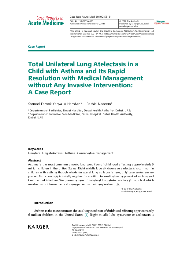 (PDF) Total Unilateral Lung Atelectasis in a Child with Asthma and Its Rapid Resolution with ...