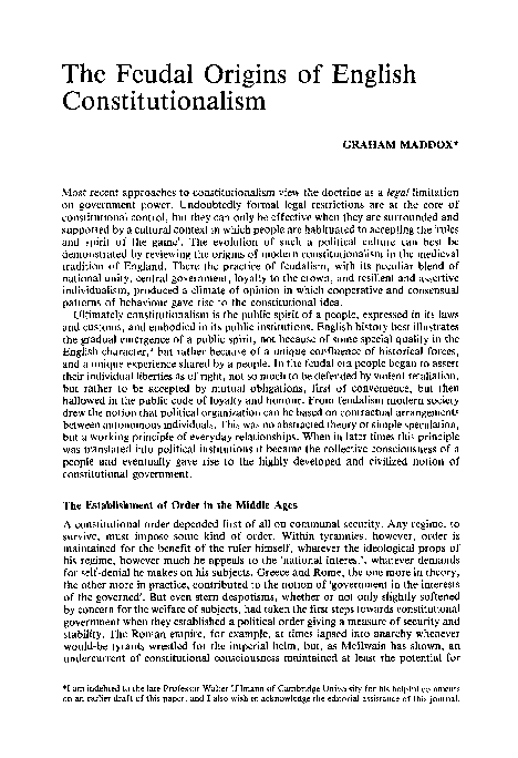 (PDF) The Feudal Origins of English Constitutionalism