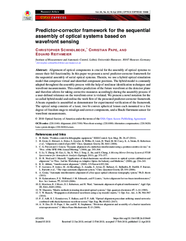 Pdf Predictor Corrector Framework For The Sequential Assembly Of Optical Systems Based On