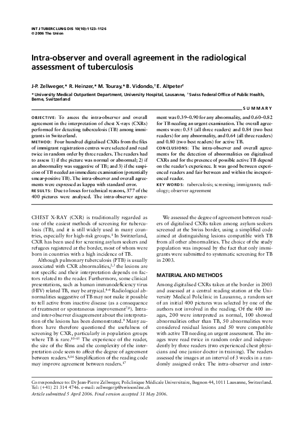 (PDF) Intra-observer and overall agreement in the radiological ...