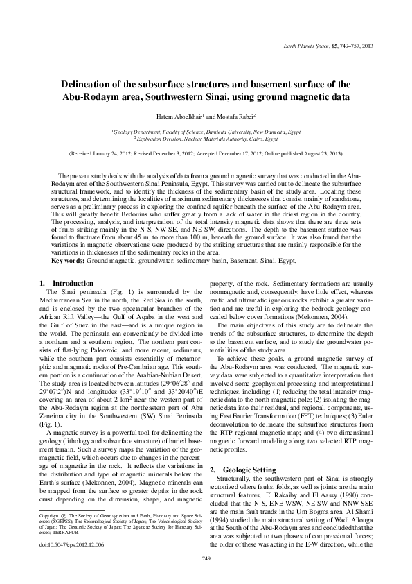 (PDF) Delineation of the subsurface structures and basement surface of the Abu-Rodaym area ...