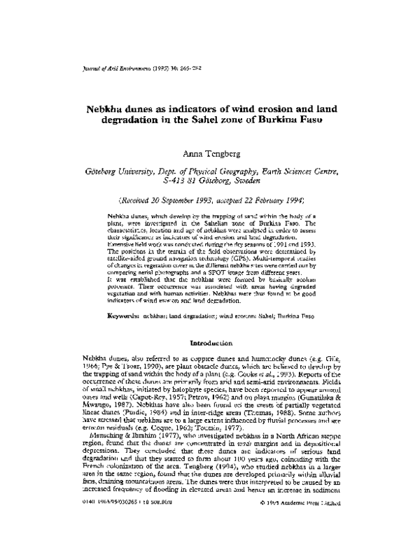 (PDF) Nebkha dunes as indicators of wind erosion and land degradation ...