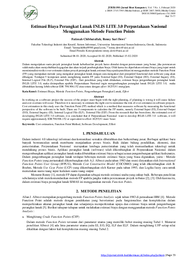 (PDF) Estimasi Biaya Perangkat Lunak INLIS LITE 3.0 Perpustakaan ...