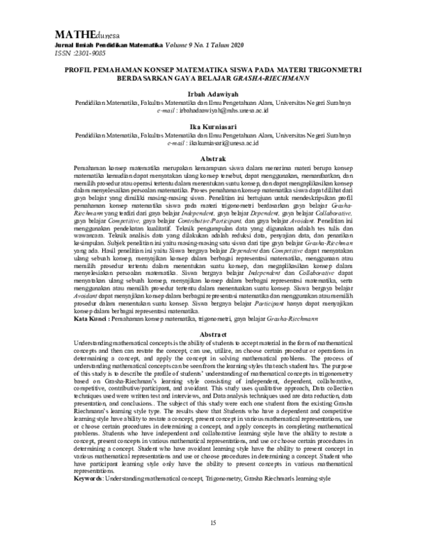 (PDF) Profile of Understanding Students’ Mathematical Concept on ...