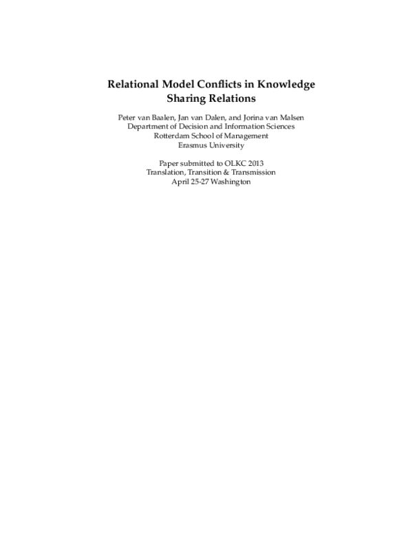 (PDF) Relational Model Conflicts in Knowledge Sharing Behavior