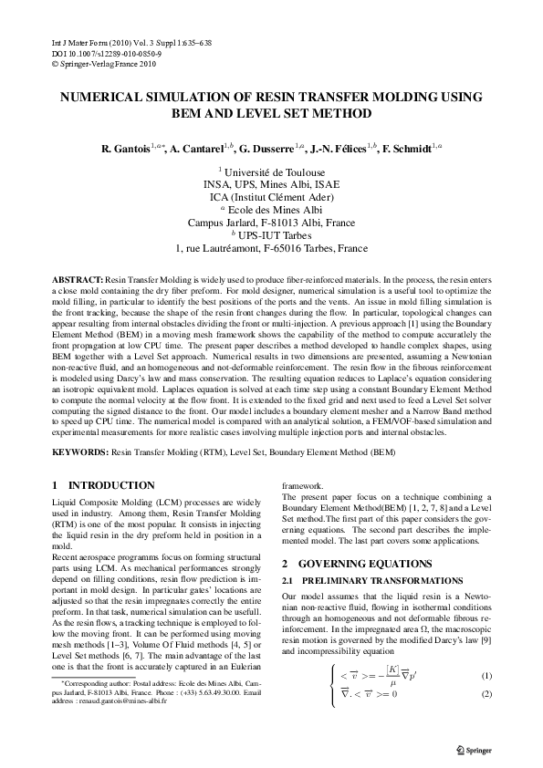 (PDF) Numerical Simulation of Resin Transfer Molding Using Bem and Level Set Method