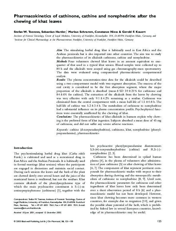(PDF) Pharmacokinetics of cathinone, cathine and norephedrine after the ...