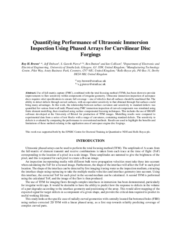 (PDF) Quantifying performance of ultrasonic immersion inspection using ...