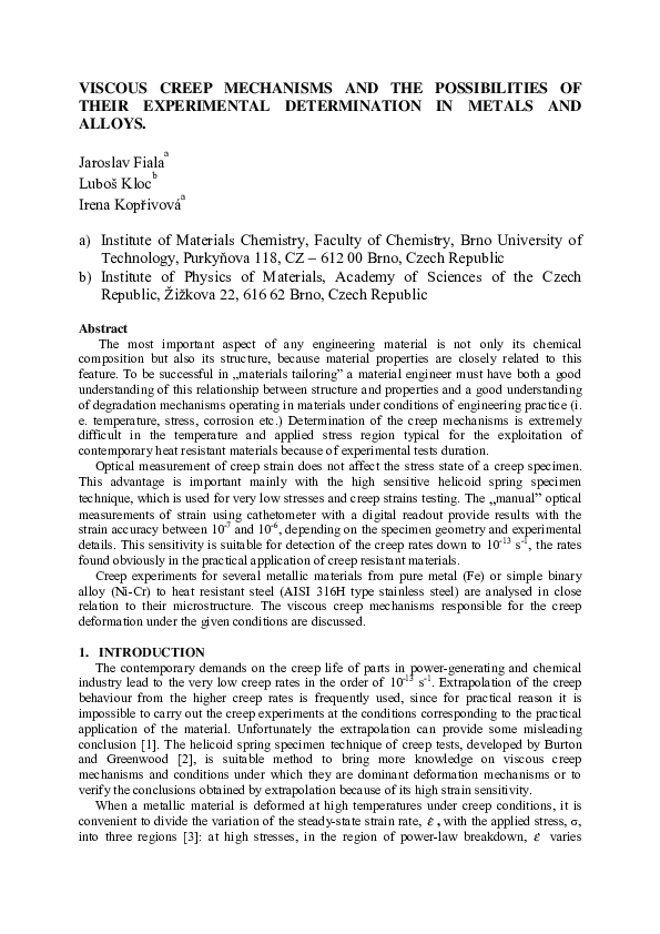 (PDF) Viscous Creep Mechanisms and the Possibilities of Their ...