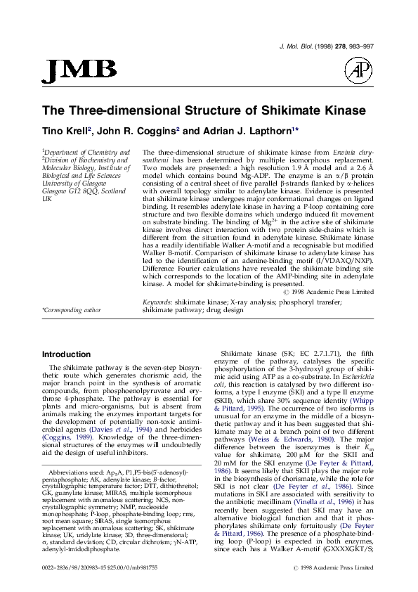 (PDF) The three-dimensional structure of shikimate kinase