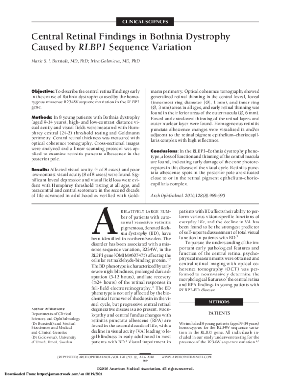 (PDF) Central Retinal Findings in Bothnia Dystrophy Caused by RLBP1 ...