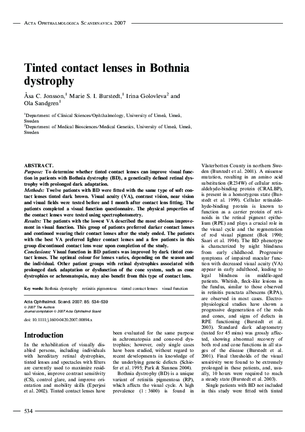 (PDF) Tinted contact lenses in Bothnia dystrophy