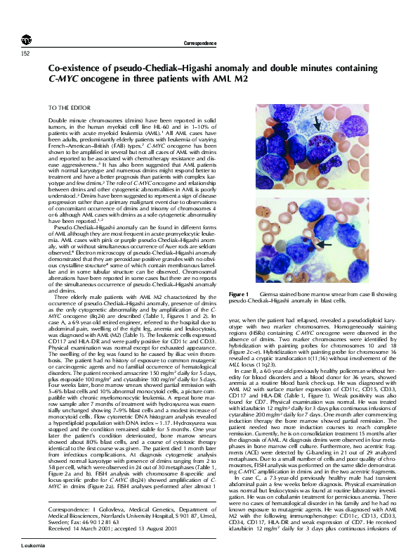 (PDF) Co-existence of pseudo-Chediak–Higashi anomaly and double minutes ...