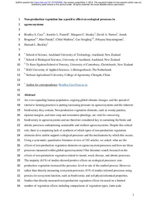 (PDF) Non-production vegetation has a positive effect on ecological ...