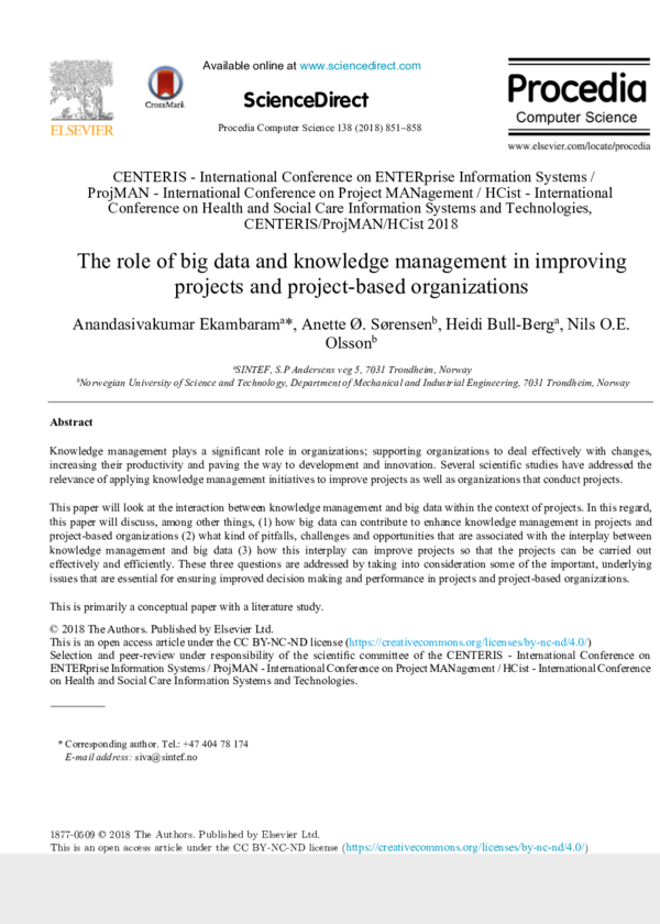 (PDF) The role of big data and knowledge management in improving ...