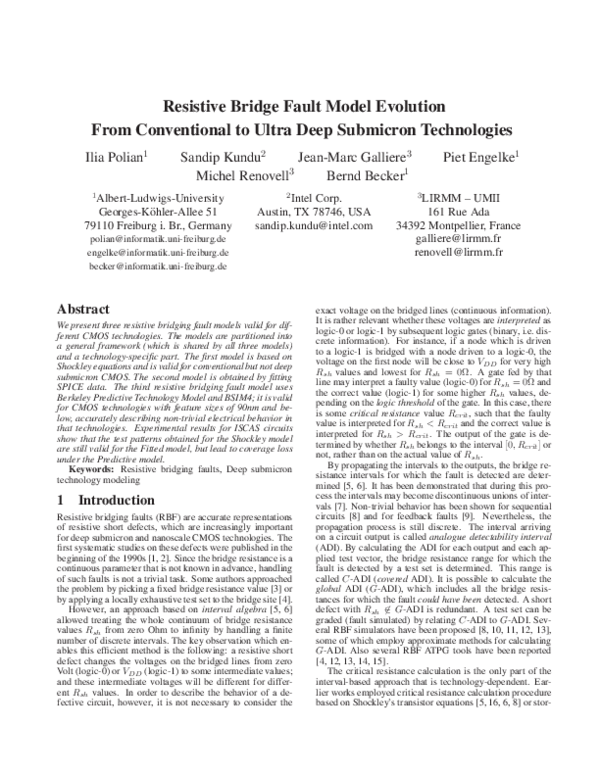 (PDF) Resistive Bridge fault model evolution from conventional to ultra ...