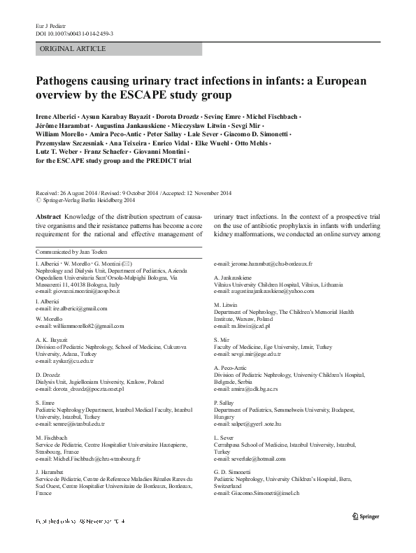 (PDF) Pathogens causing urinary tract infections in infants: a European ...