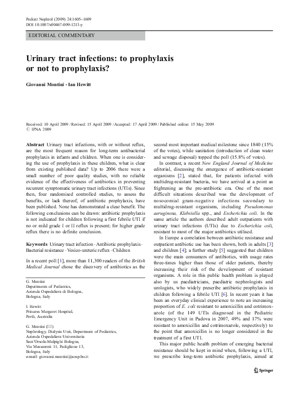 (PDF) Urinary tract infections: to prophylaxis or not to prophylaxis?
