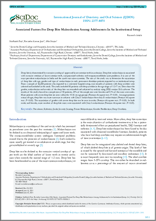 (PDF) Associated Factors For Deep Bite Malocclusion Among Adolescents ...