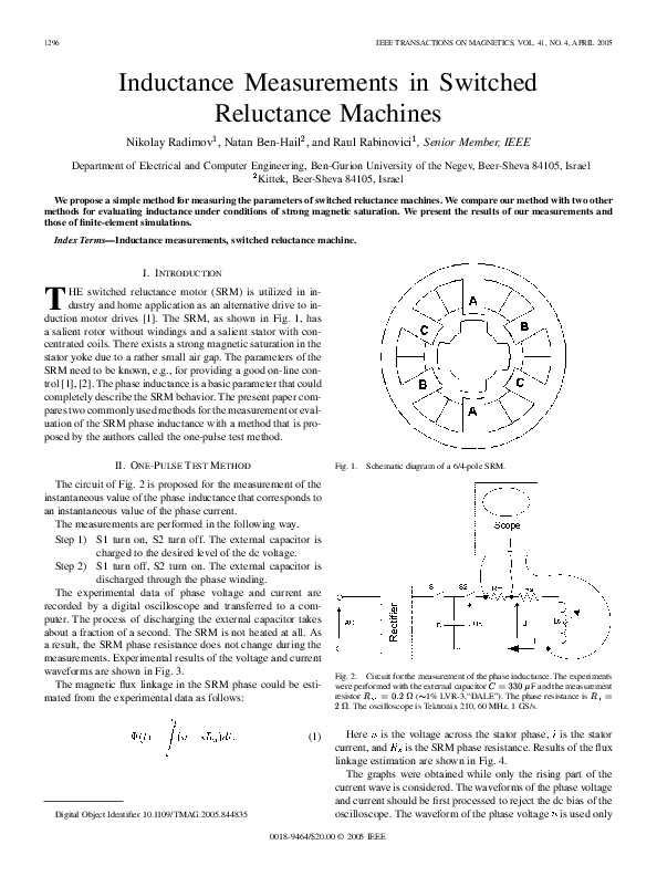 (PDF) Inductance measurements in switched reluctance machines