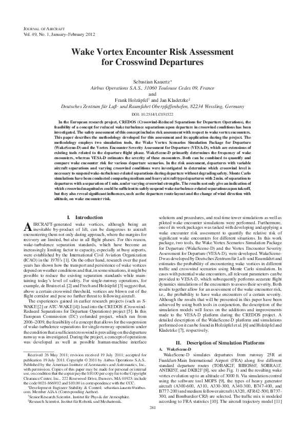 (PDF) Wake Vortex Encounter Risk Assessment for Crosswind Departures