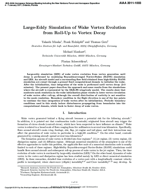 (PDF) Large-Eddy Simulation of Wake Vortex Evolution from Roll-Up to ...