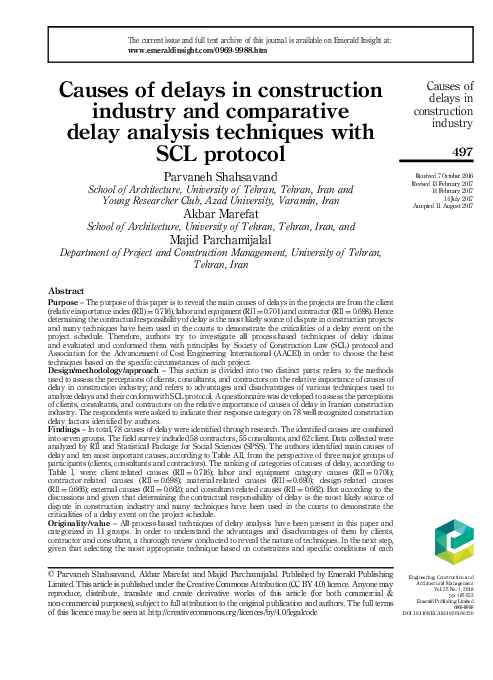 (PDF) Causes of delays in construction industry and comparative delay ...