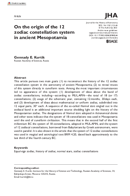 (PDF) On the origin of the 12 zodiac constellation system in ancient ...