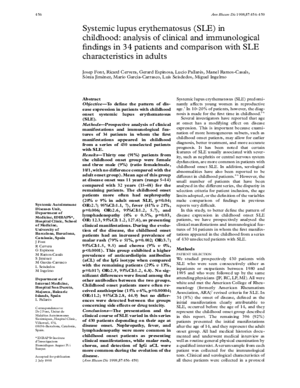 (PDF) Systemic lupus erythematosus (SLE) in childhood: analysis of ...